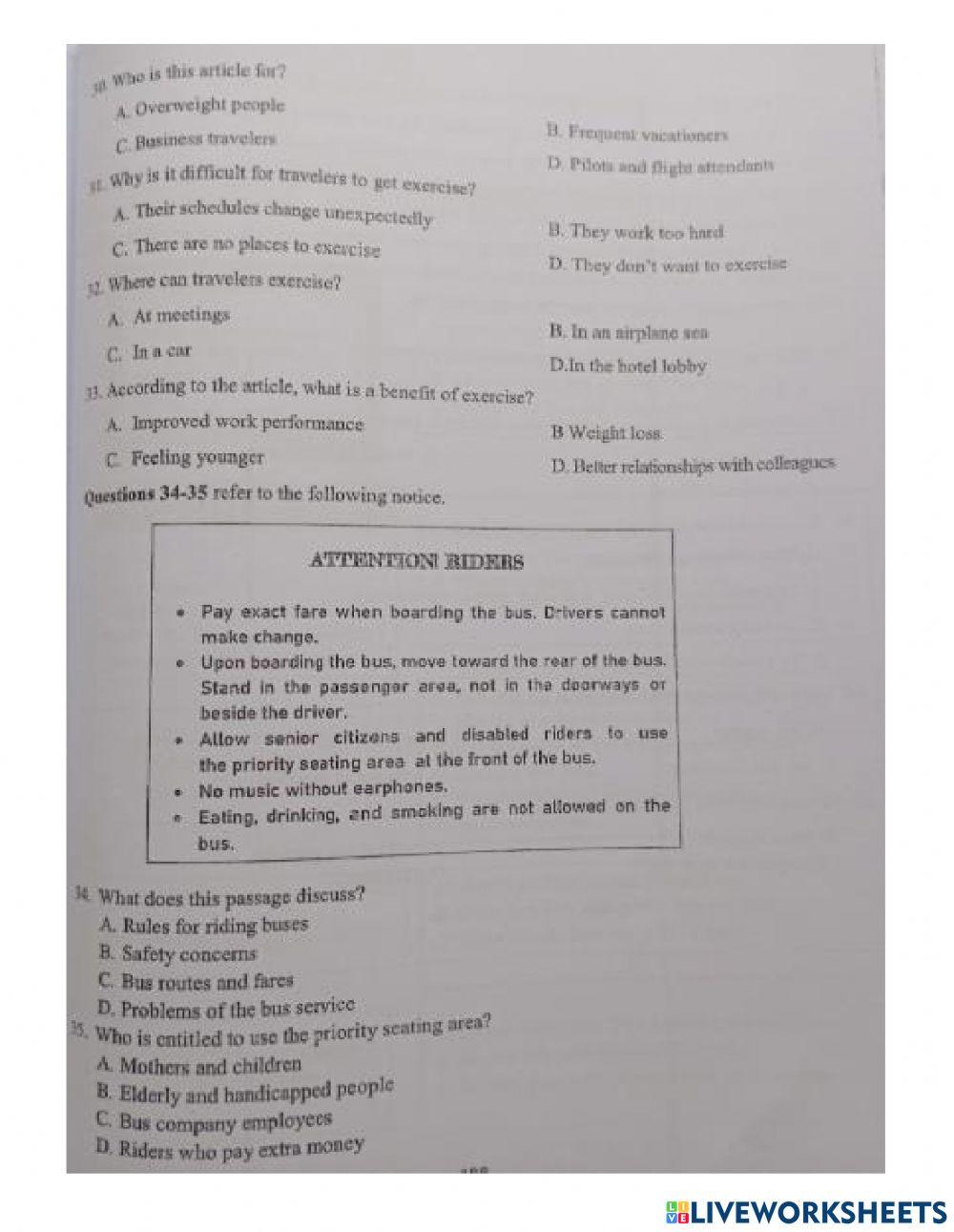 A2-reading-test 11 worksheet | Live Worksheets