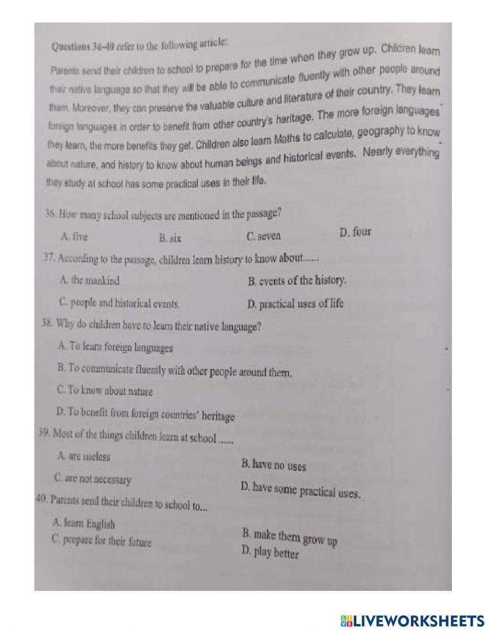 A2-reading-test 11 worksheet | Live Worksheets