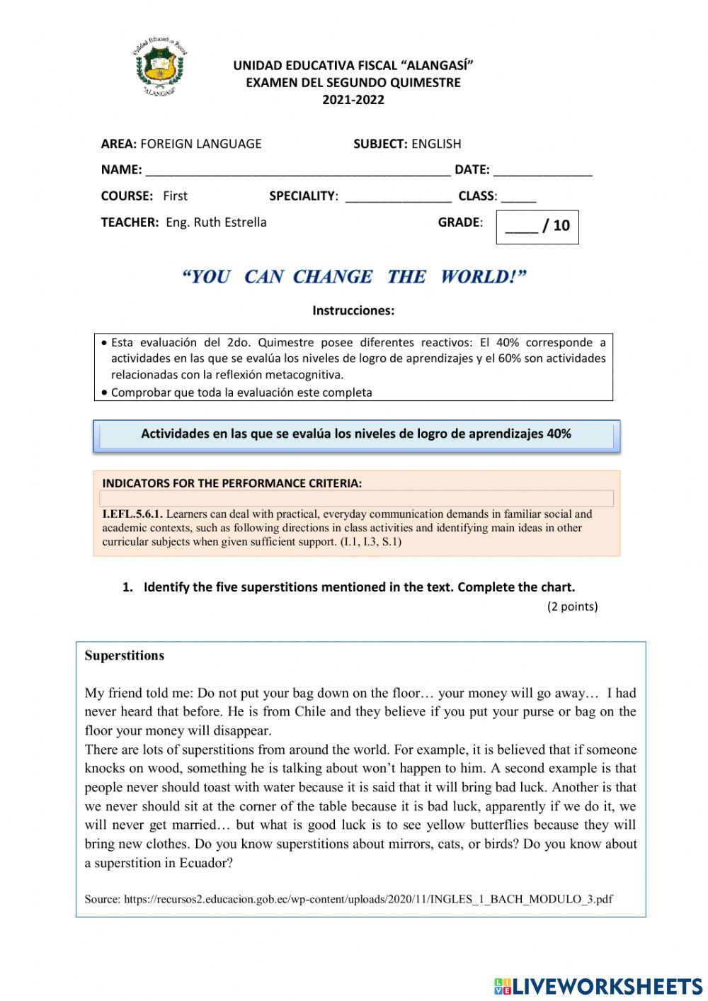 2nd Term English Exam worksheet | Live Worksheets