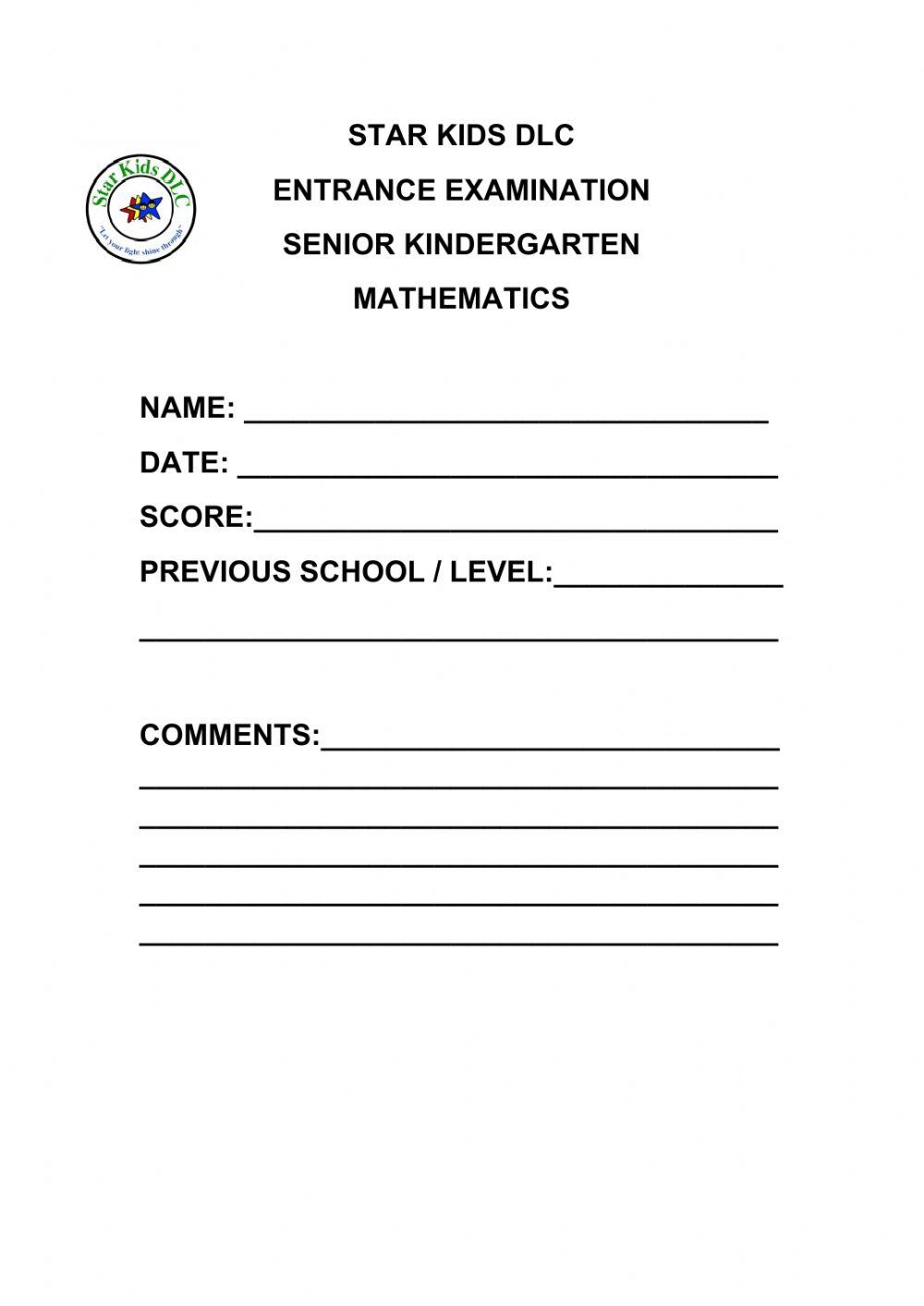 SK Online Entrance Exam worksheet | Live Worksheets