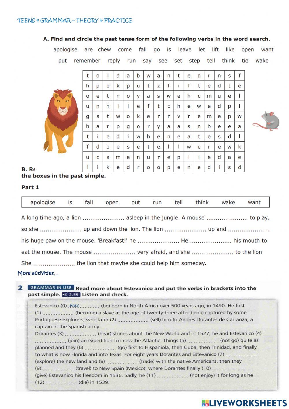 WORKSHEET -1 - grammar practice - SIMPLE PAST worksheet | Live Worksheets
