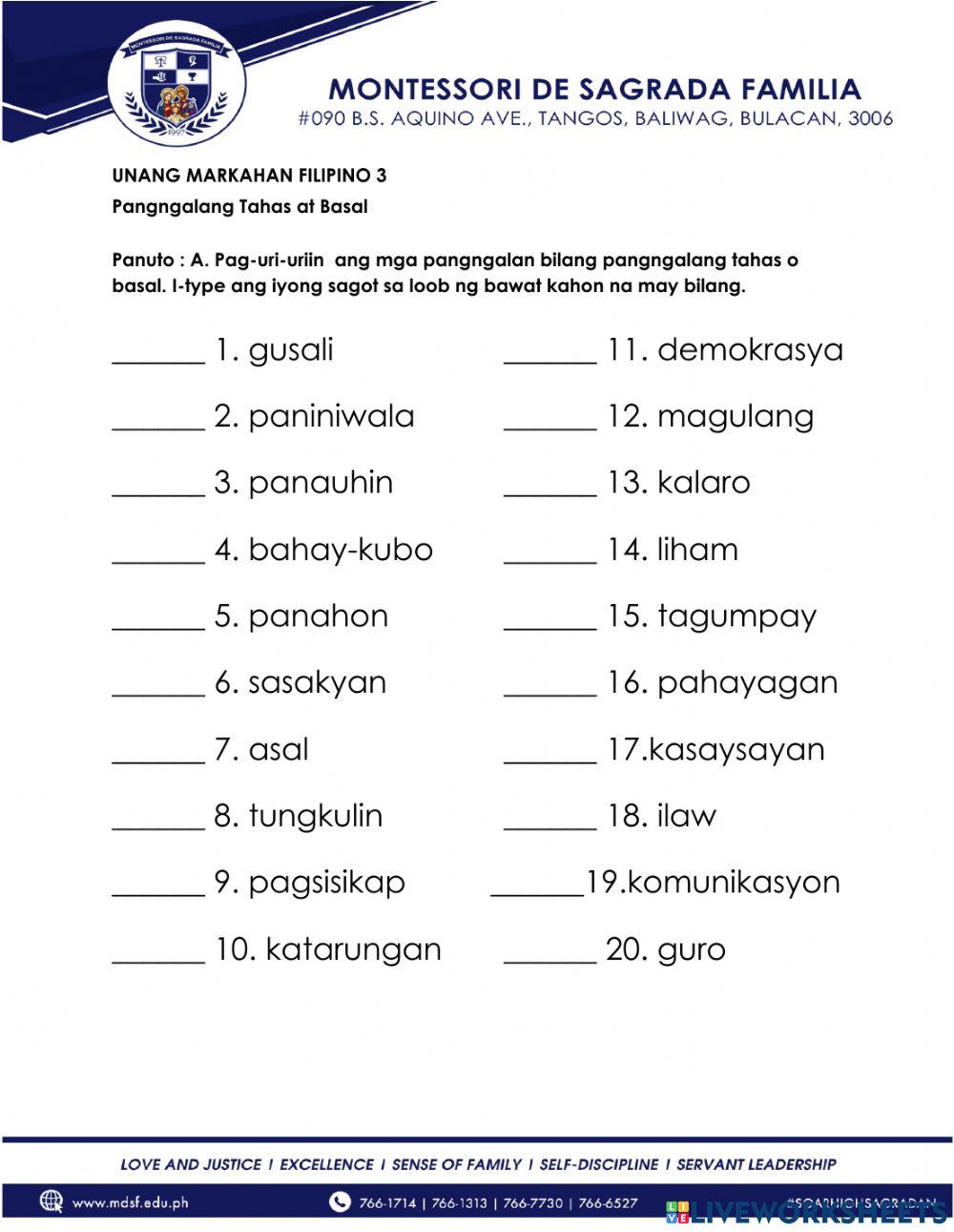 Kailanan Ng Pangngalan Filipino Worksheet For Grade 1 Nbkomputer ...