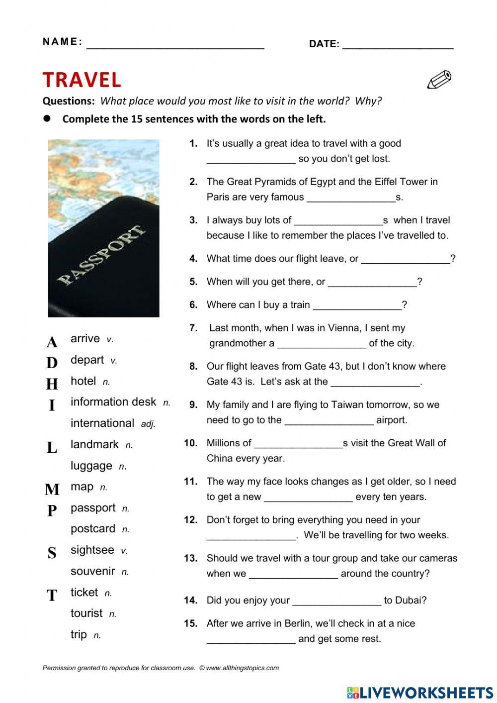 travel online exercise for | Live Worksheets