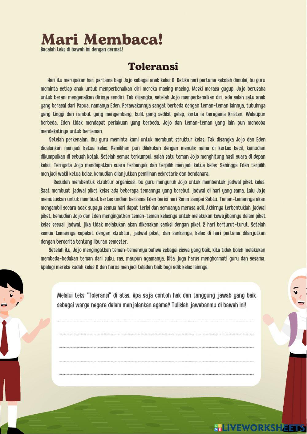 Worksheet kelas 6 tema 6 worksheet | Live Worksheets