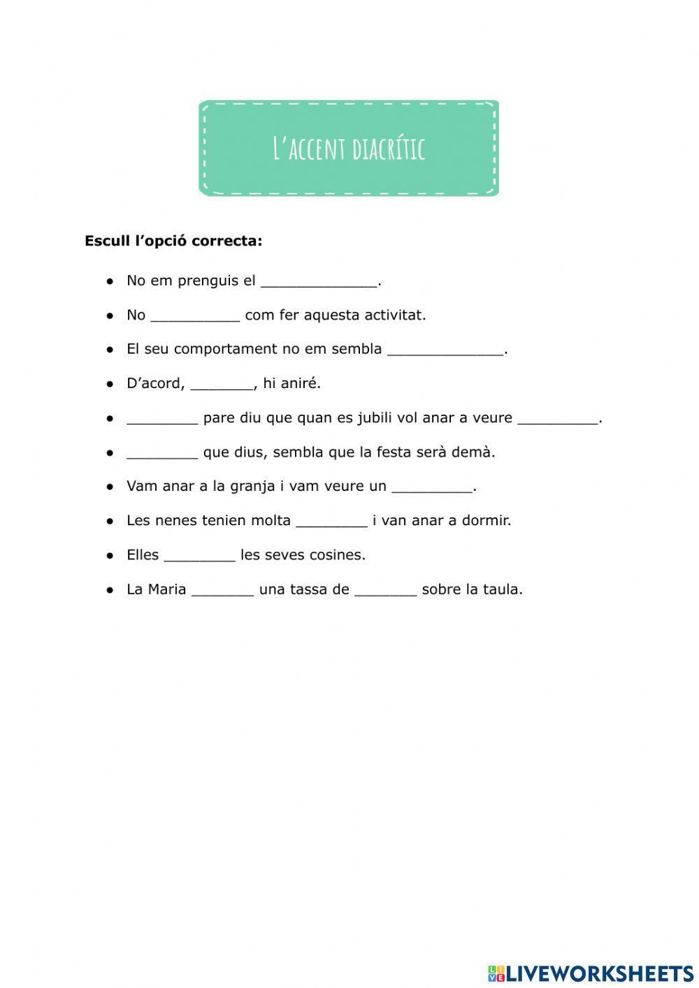 Accents diacrít… | Free Interactive Worksheets | 2081460