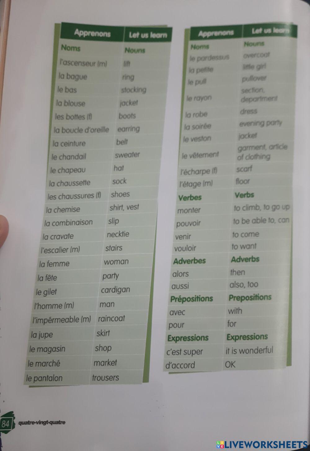 FRENCH-Ch7 alf-2 | Tejaswani | Live Worksheets