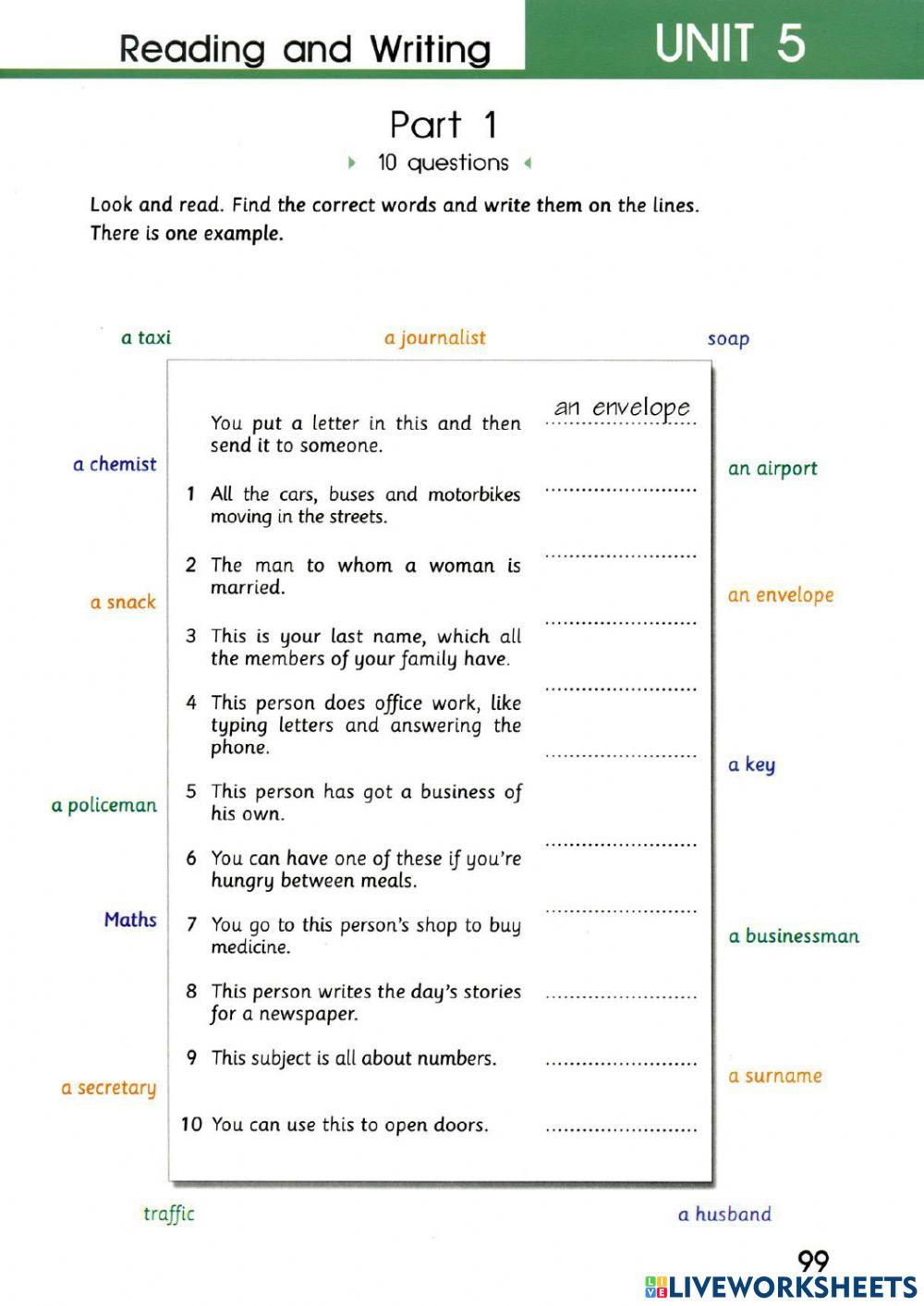 Flyers 2, Test 5, Reading and Writing online exercise for | Live Worksheets