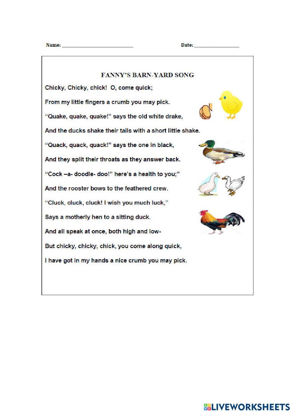 Fanny's Barnyard Song Poetry 2081528 | Grace Vogt | Live