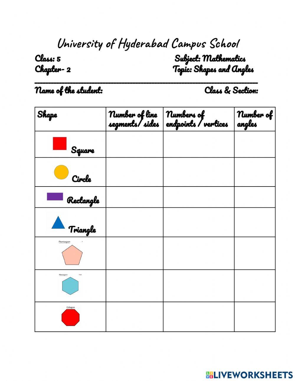 Shapes and angles online worksheet for 5 | Live Worksheets