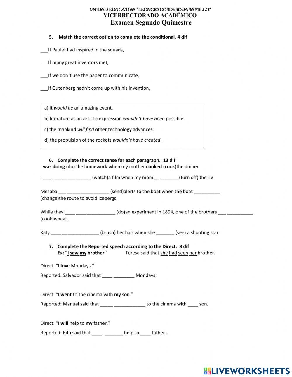 Evaluation Second Term Tenth worksheet | Live Worksheets