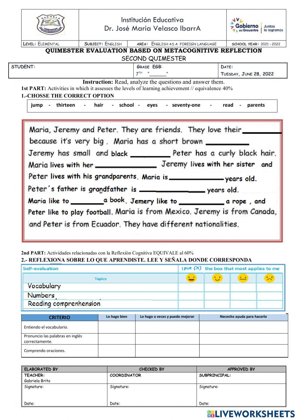 English test online exercise for BASIC | Live Worksheets