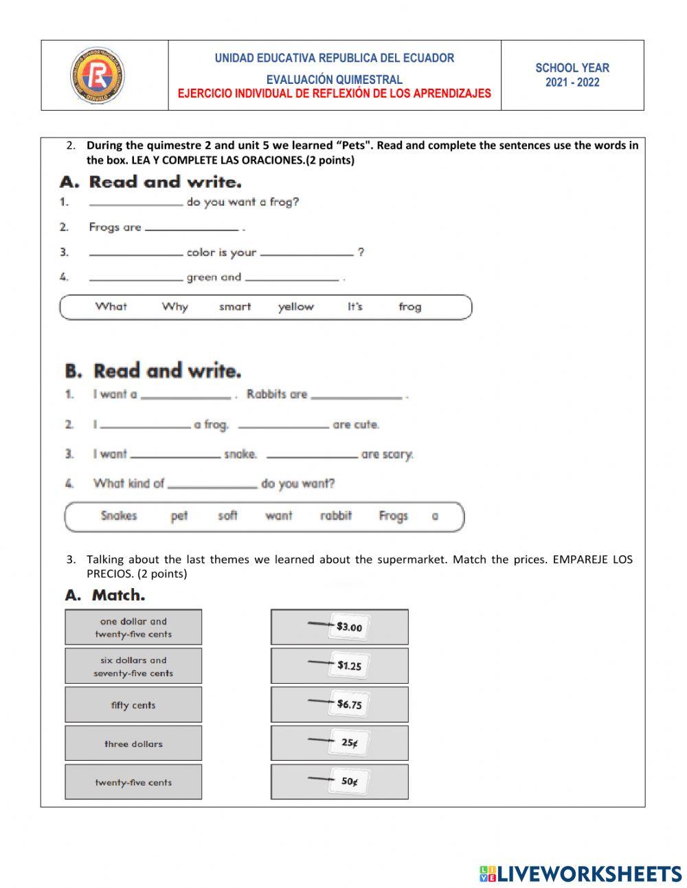 English exam 7th interactive worksheet | Live Worksheets