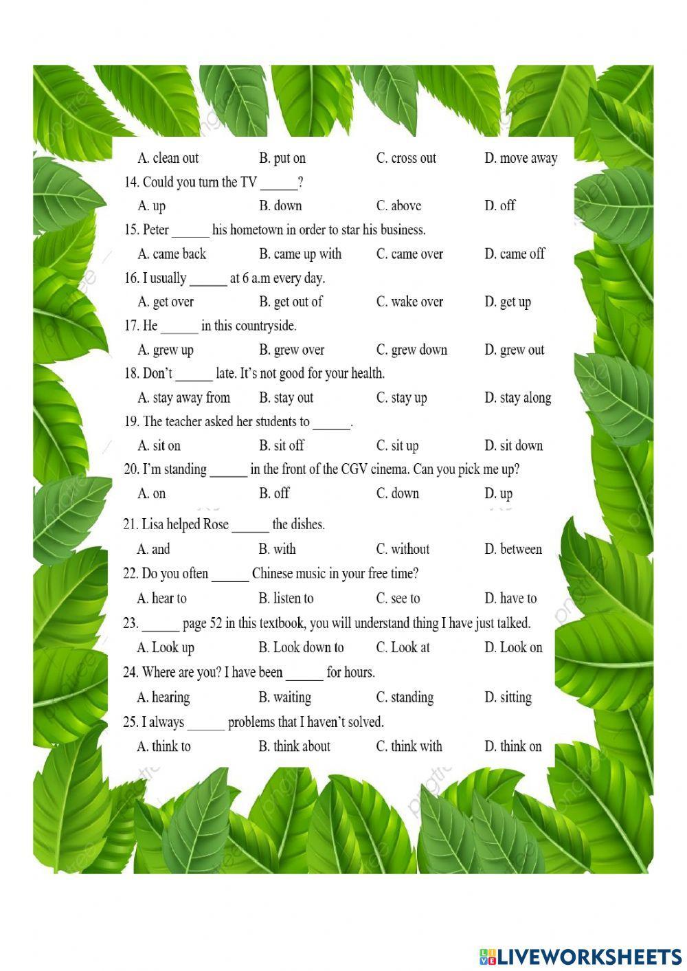 Phrase verb 2082401 | thuyhongtruong | Live Worksheets