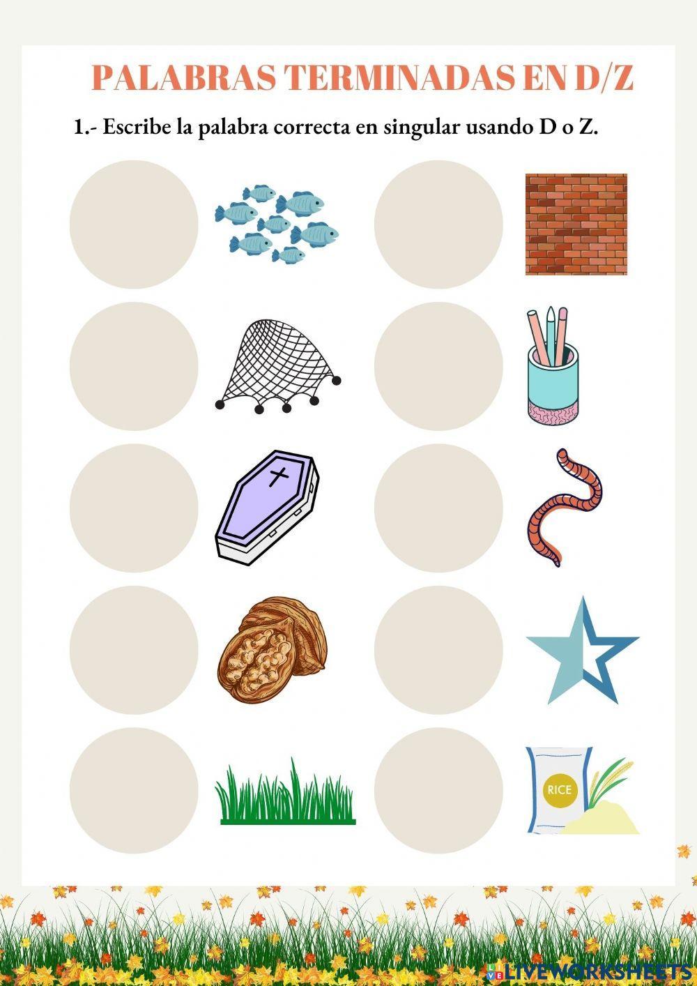 Palabras terminadas en d-z worksheet | Live Worksheets