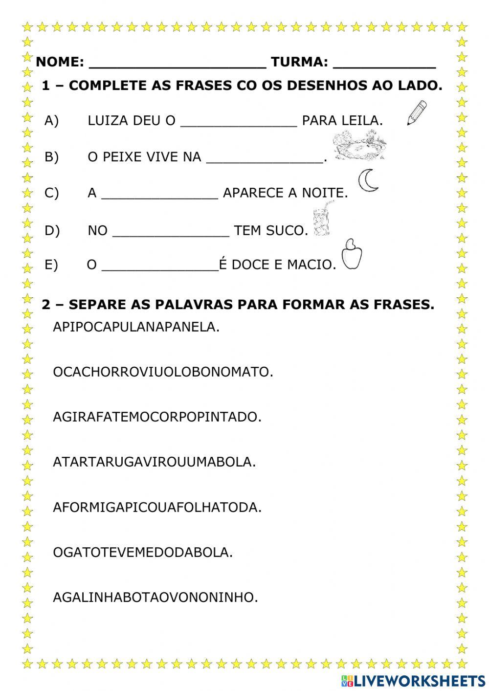 Formar frases | Free Interactive Worksheets | 2082856