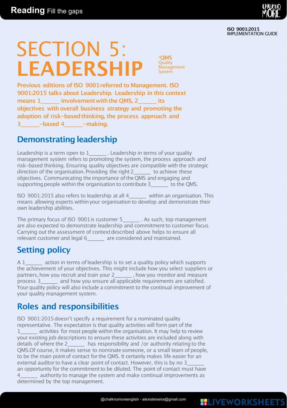 ISO 2001 Leader… | Free Interactive Worksheets | 2083018