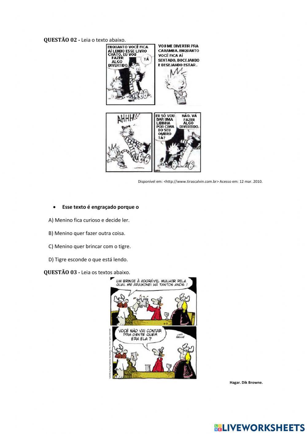 Língua Portuguesa - D16 HUMOR worksheet | Live Worksheets