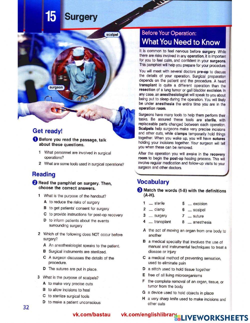 MEDICAL ENGLISH UNIT 8 SURGERY 3608427 | lonchito1