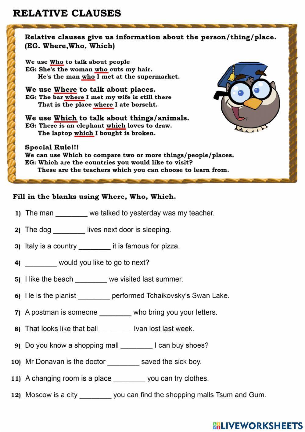 Relative Clause… | Free Interactive Worksheets | 2083227