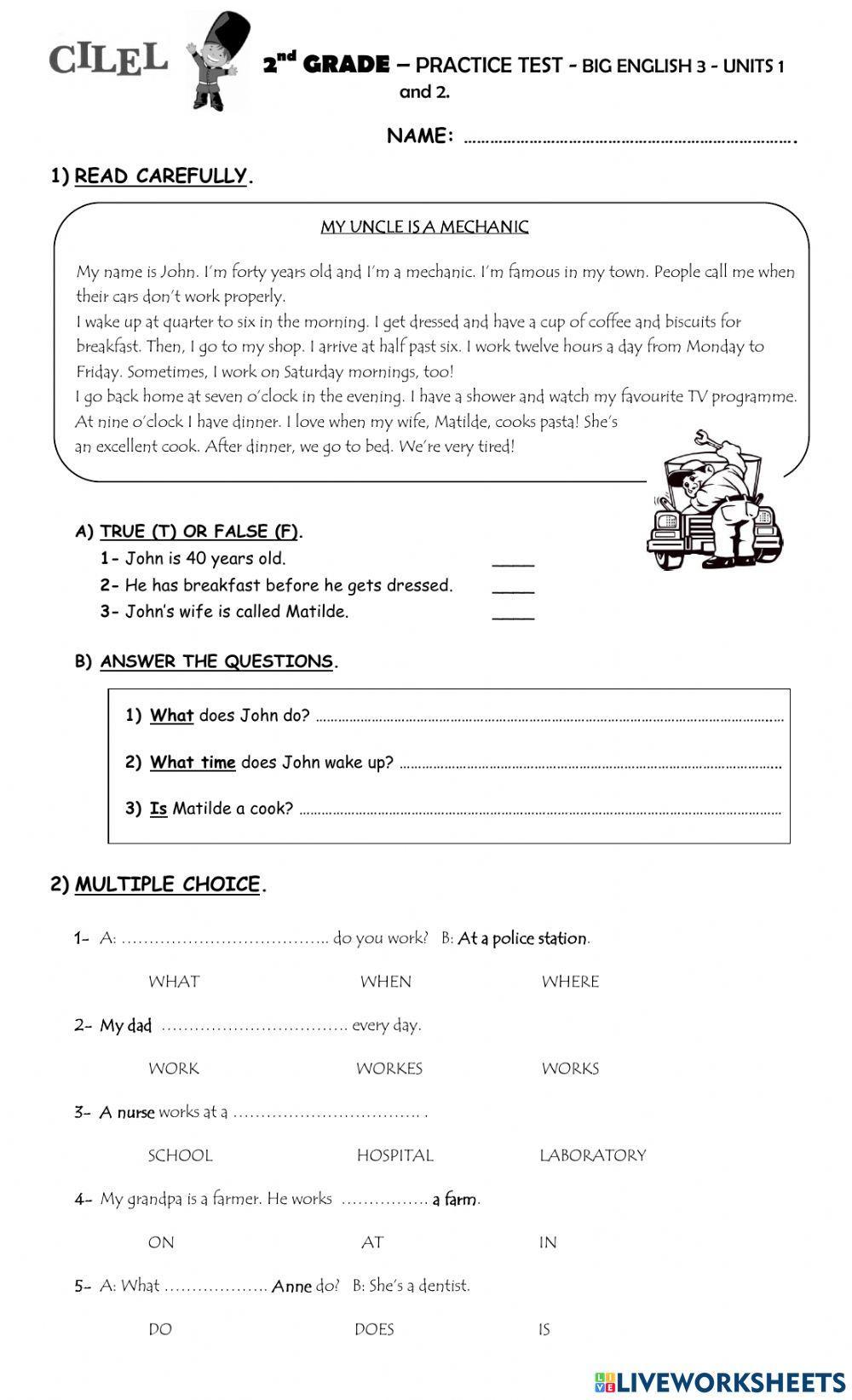 2ND GRADE TEST UNIT 2 online exercise for | Live Worksheets