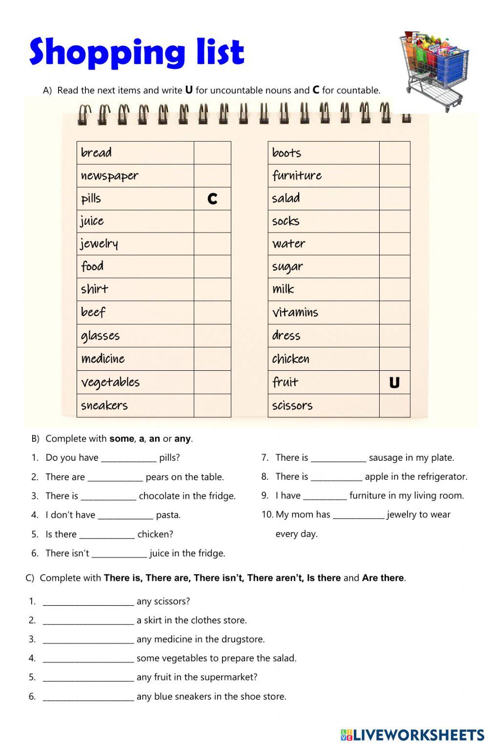 Shopping list | Free Interactive Worksheets | 2084407