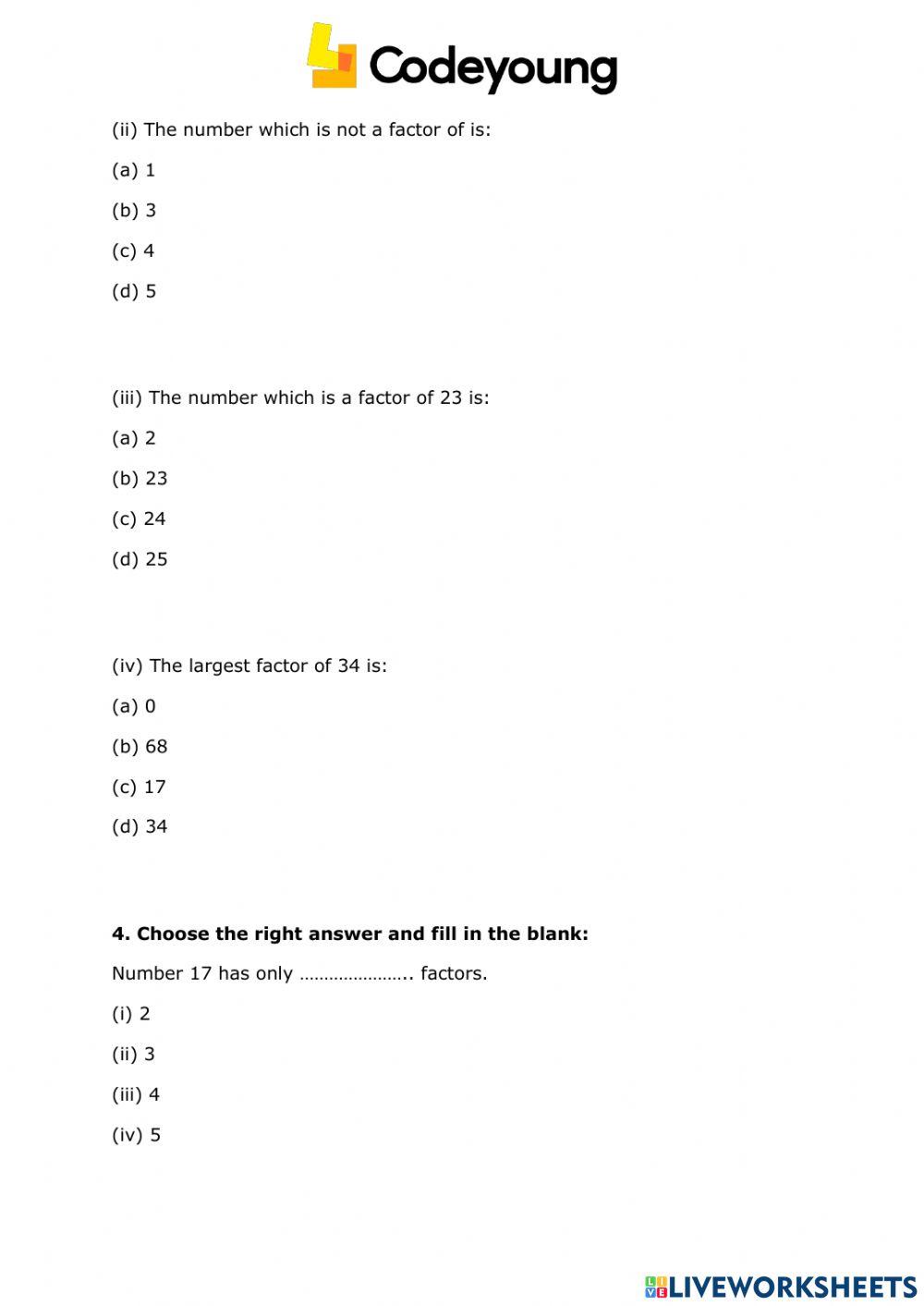 Factors and Multiples Application worksheet | Live Worksheets