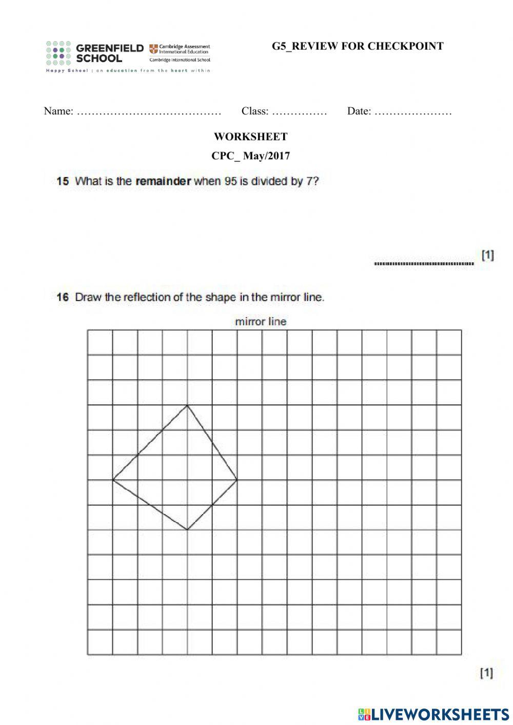 Week 6 - Maths HW 2083762 | K.K | Live Worksheets