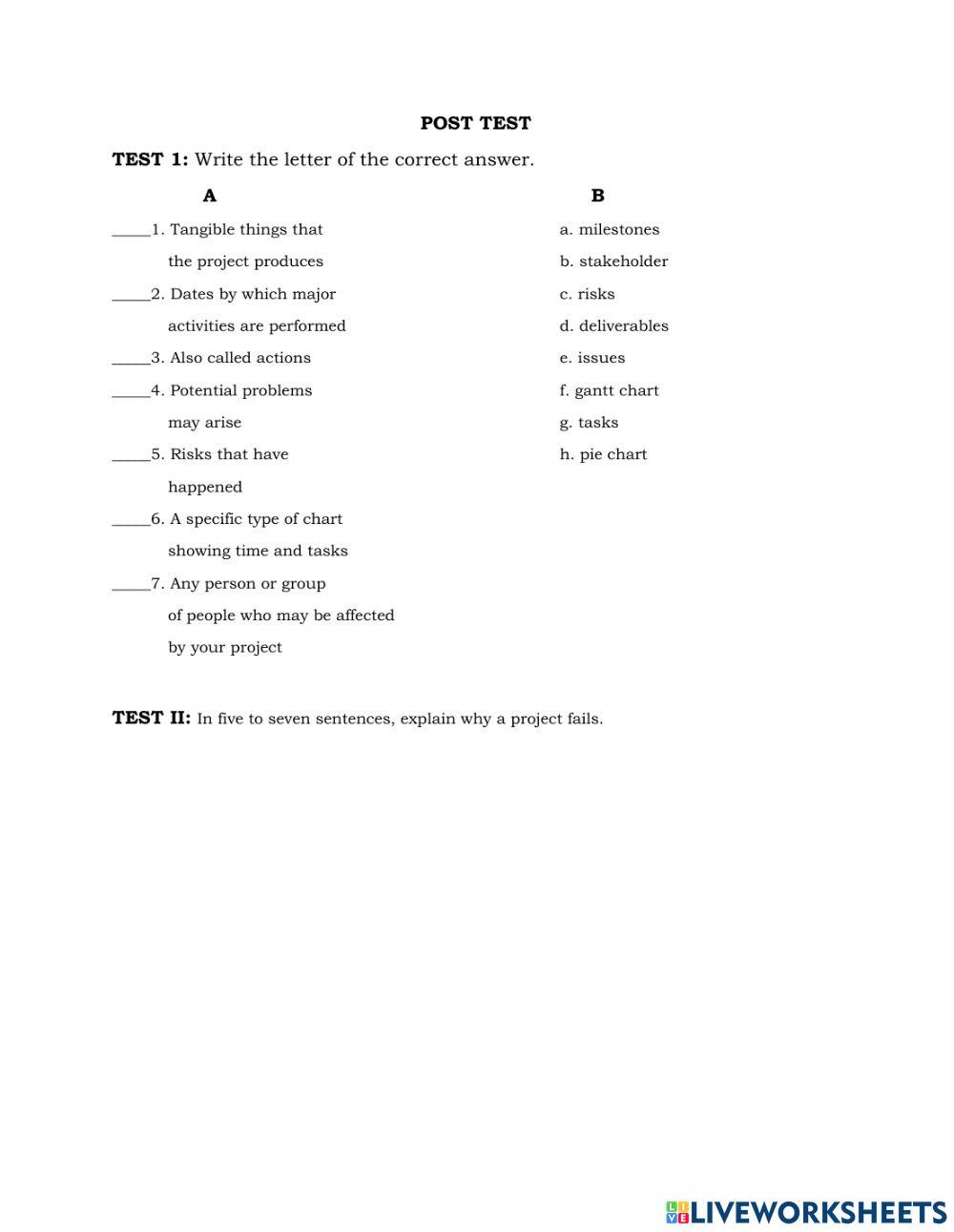 Project Management interactive worksheet | Live Worksheets