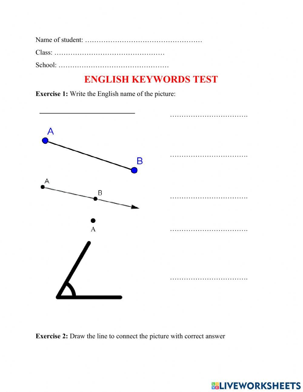Keywords test interactive worksheet | Live Worksheets