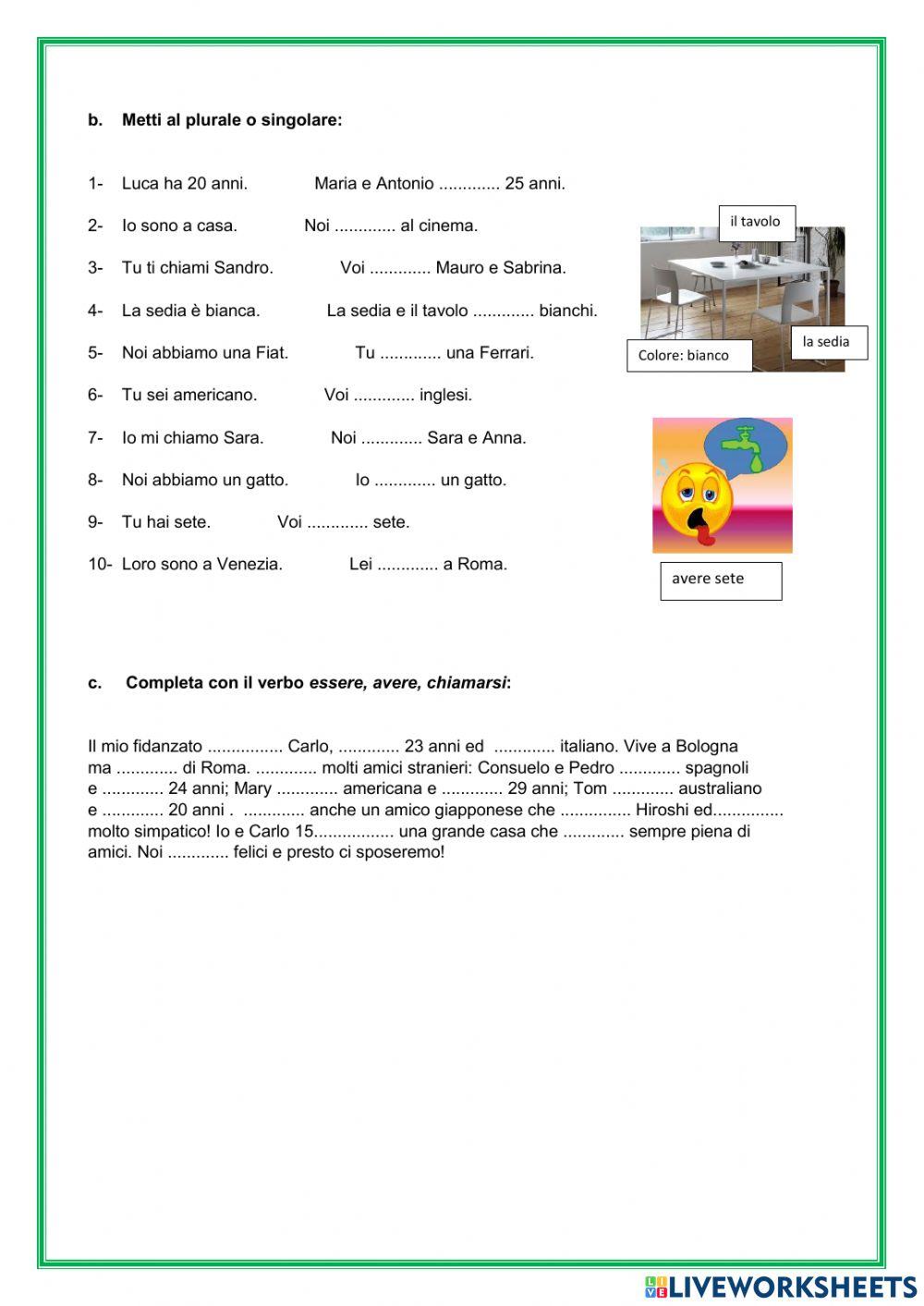 I verbi ESSERE, AVERE e CHIAMARSI 3608980 | Diana Paula