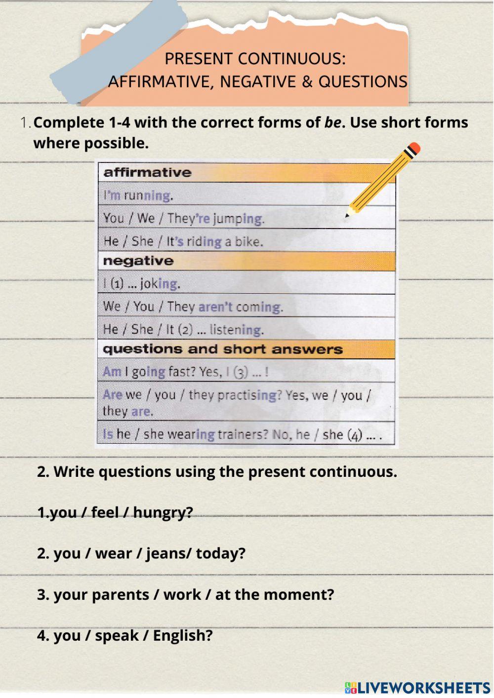 Unit 1:Grammar - Present simple & Present continuous worksheet | Live Worksheets