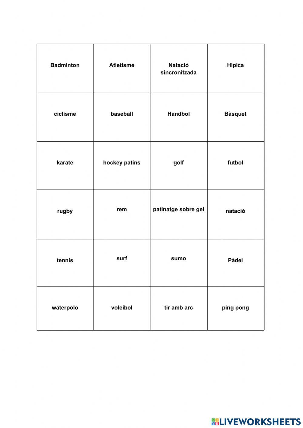 Relacionar esports amb mímica worksheet | Live Worksheets