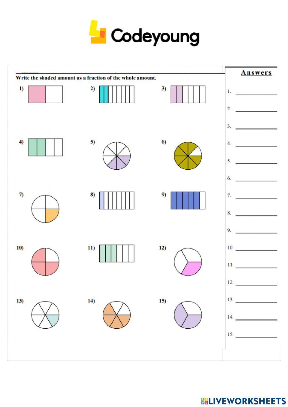A recap of Fractions Concept HW worksheet | Live Worksheets
