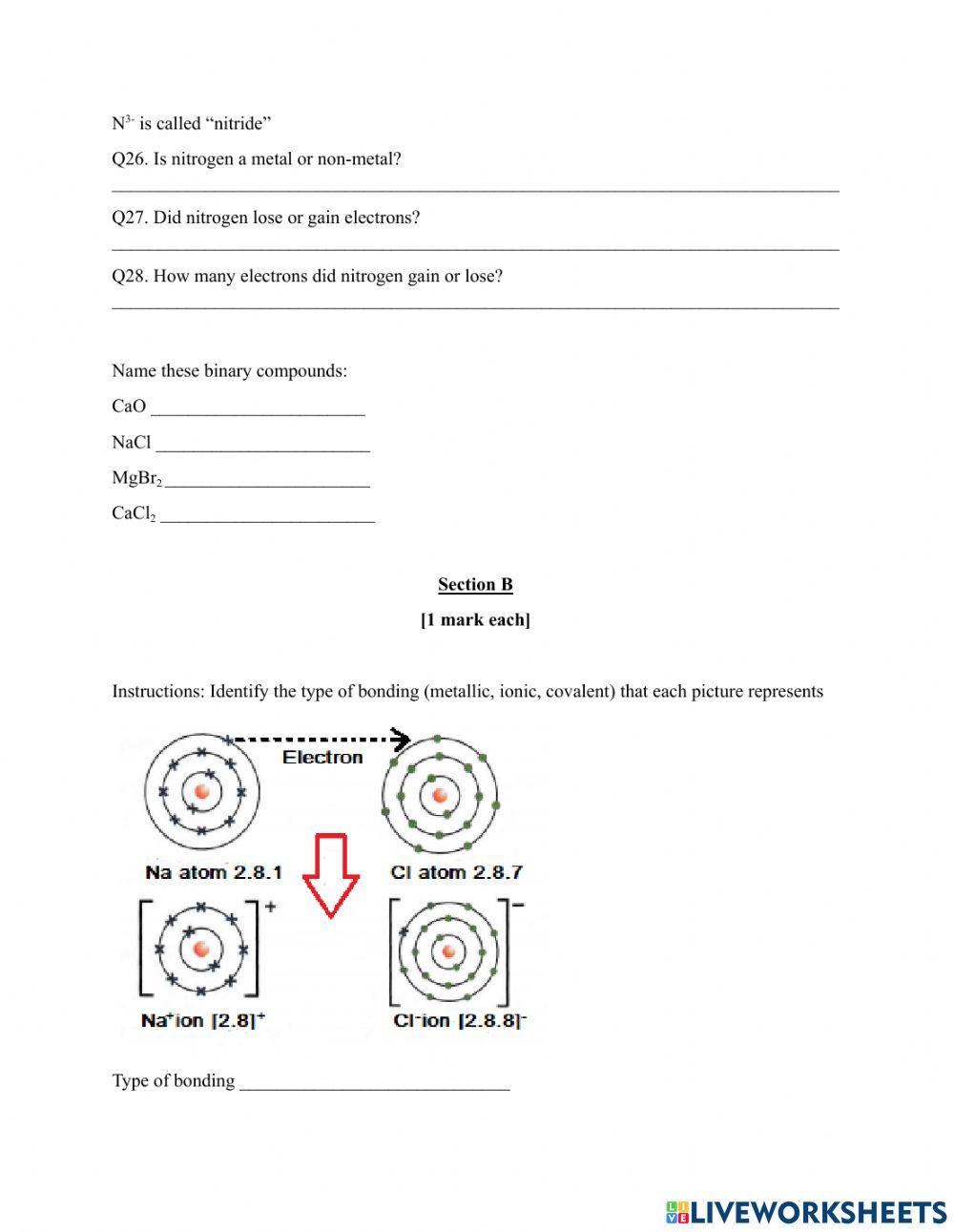 ionic bonding worksheet igcse