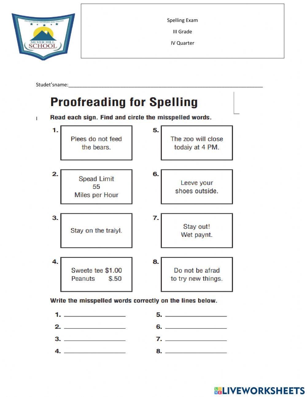 Spelling Test online exercise for 3rd Grade | Live Worksheets