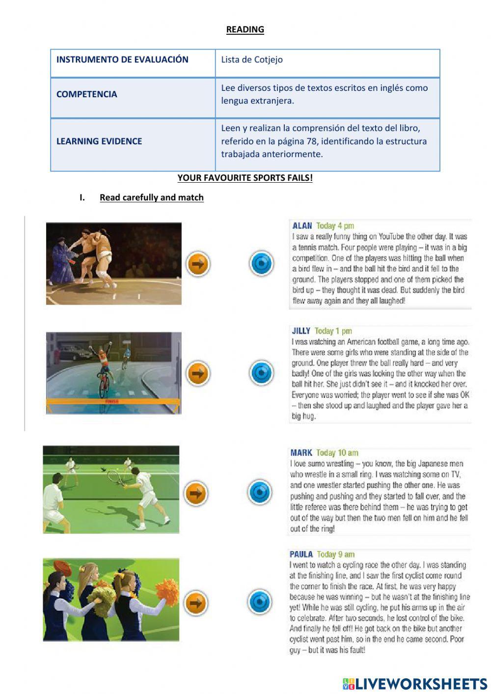 Your favourite Sport - Reading worksheet | Live Worksheets