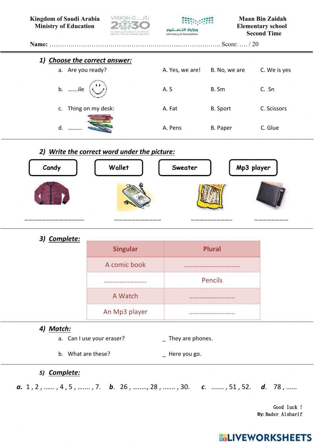Pdf online worksheet: My things | Live Worksheets