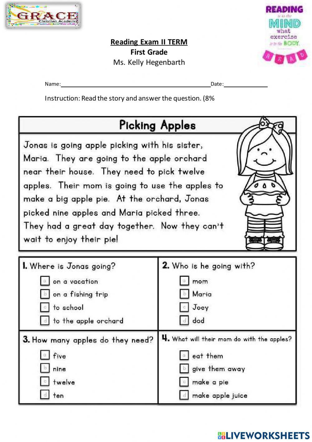 Comprehension Worksheets First Grade
