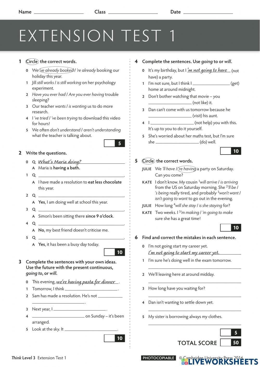 Think 3 unit 1 | Free Interactive Worksheets | 6888287