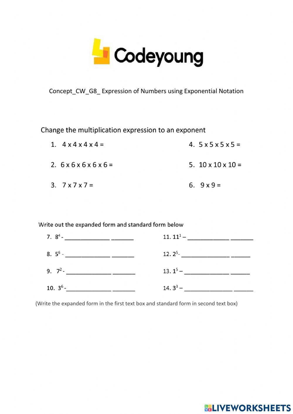 exponential notation worksheets