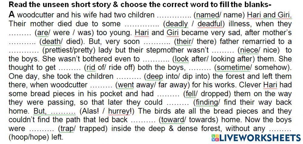Eng story to fi… | Free Interactive Worksheets | 2085133