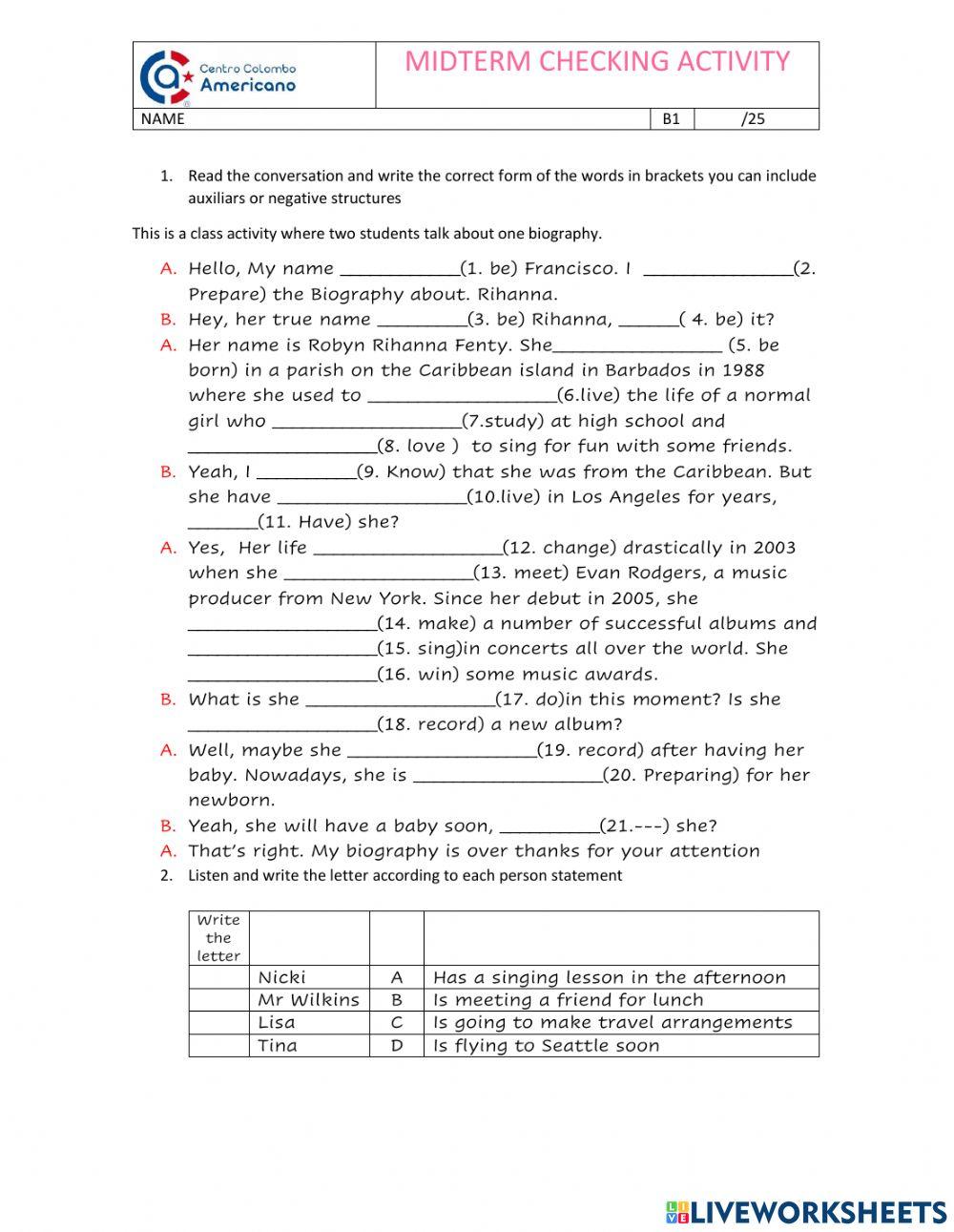 CICLE - I B1 CCA online exercise for | Live Worksheets
