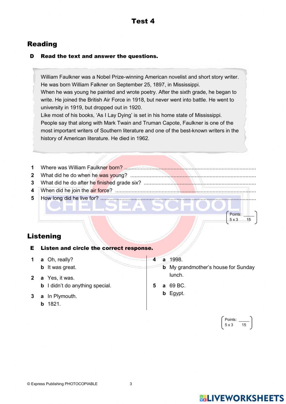 PRIME TIME 2 TEST 4 online exercise for | Live Worksheets