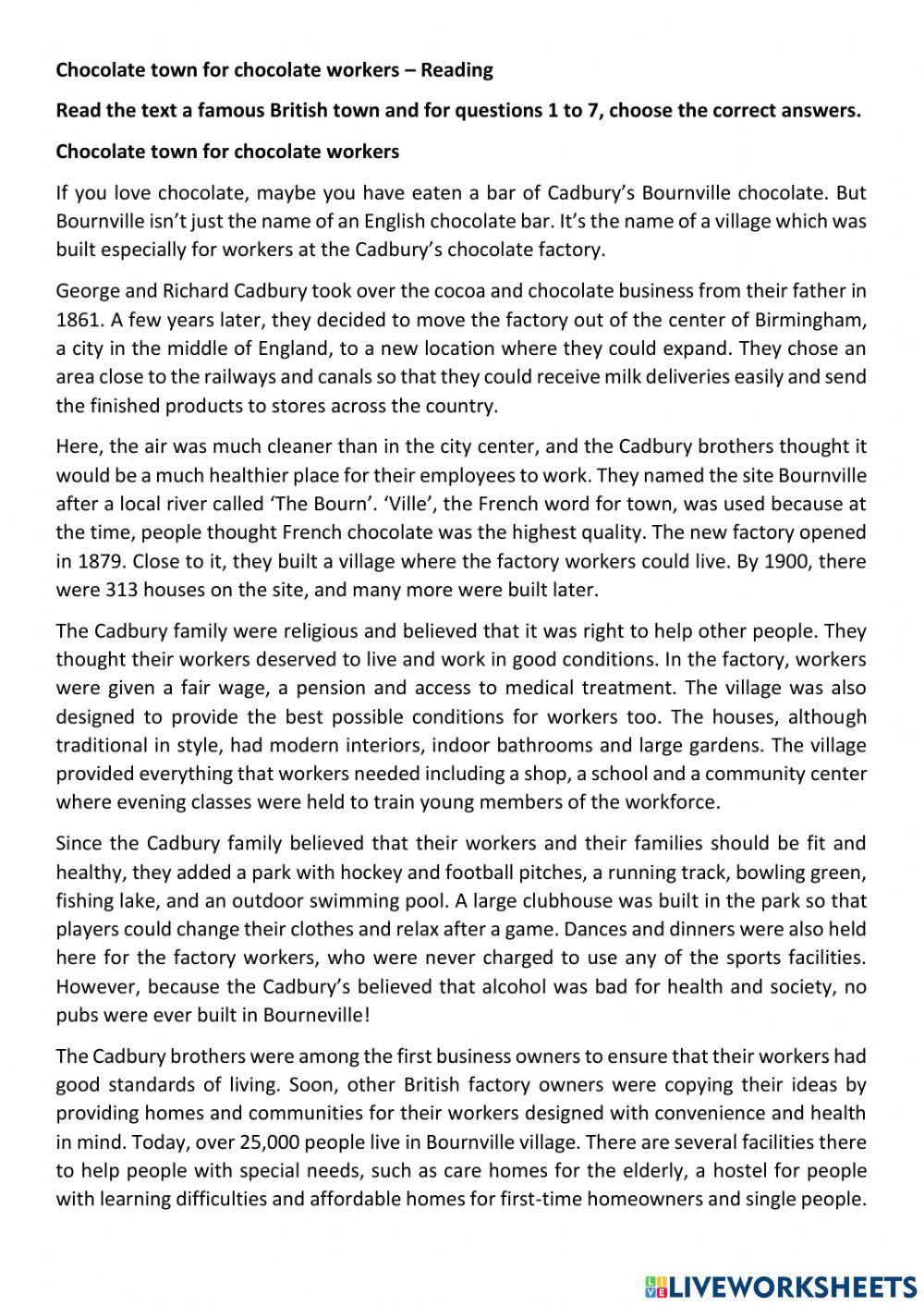 Reading online exercise for B1 | Live Worksheets