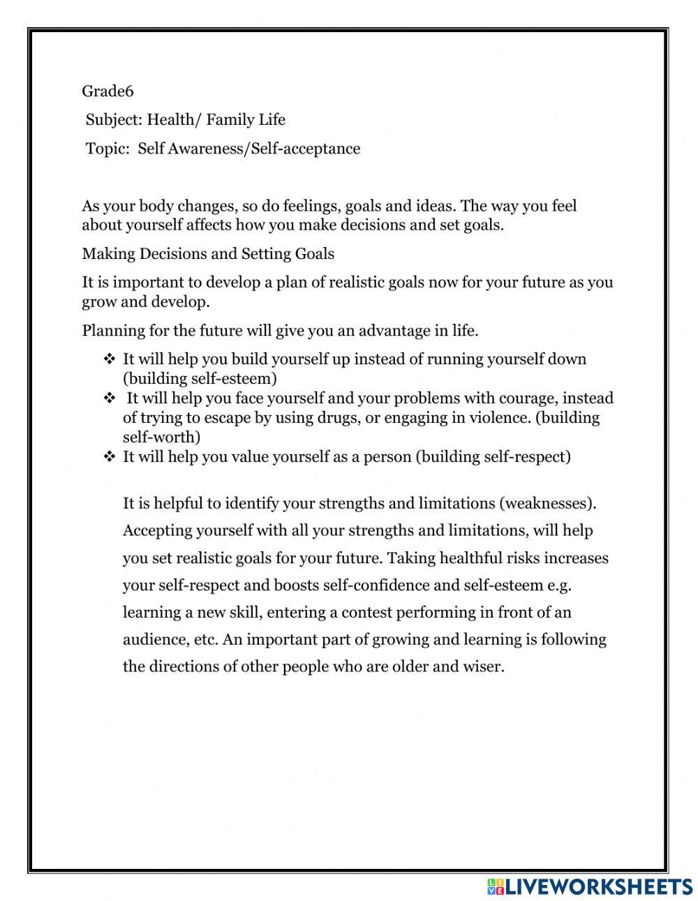 accepting yourself worksheet