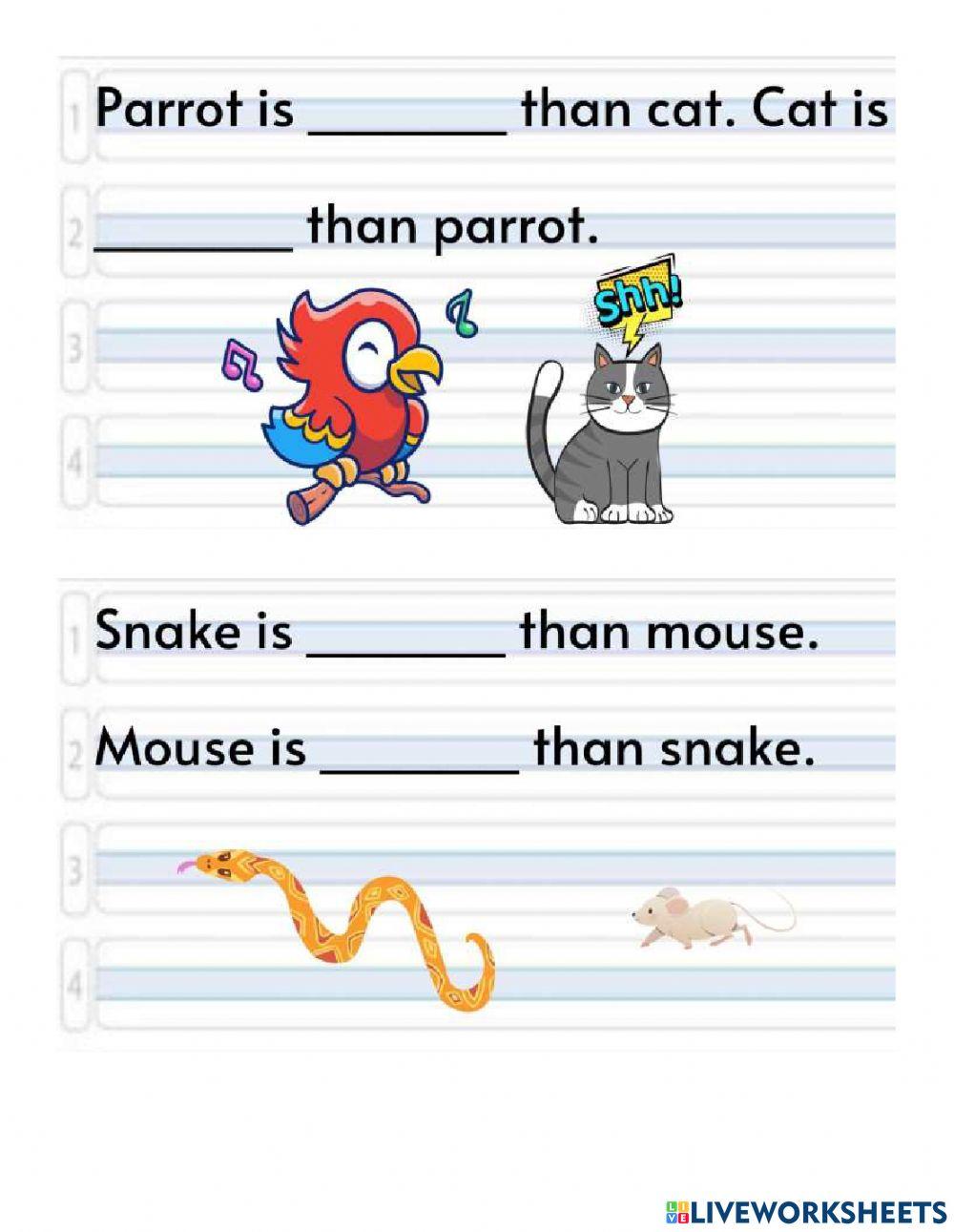 Comparing animals free activity | Live Worksheets