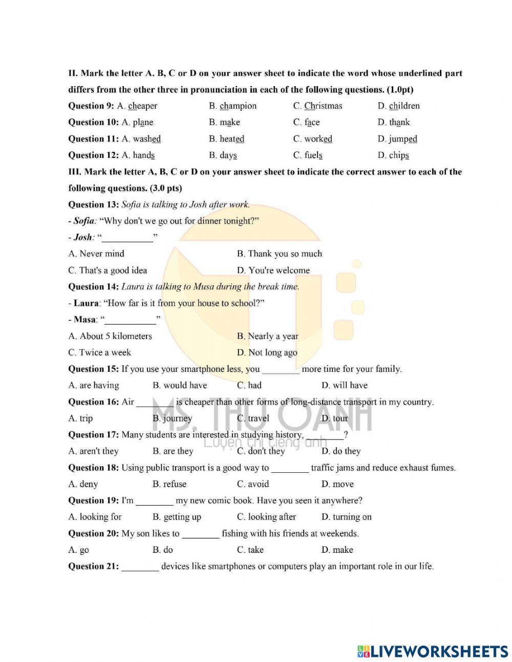 adminn12 | Exam 2061411 | LiveWorksheets