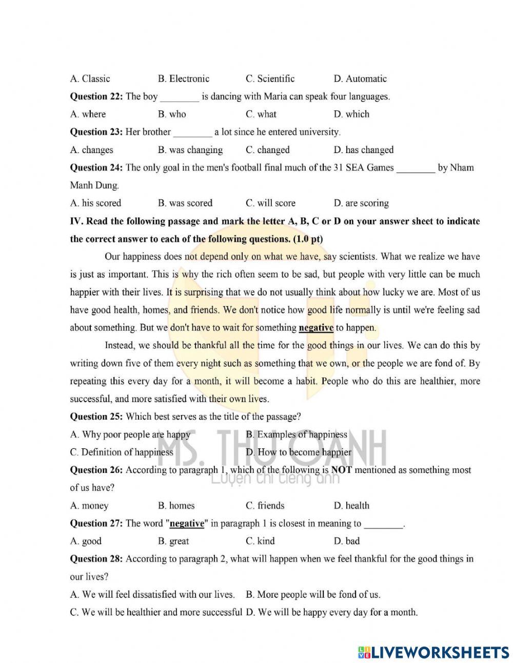 adminn12 | Exam 2061411 | LiveWorksheets