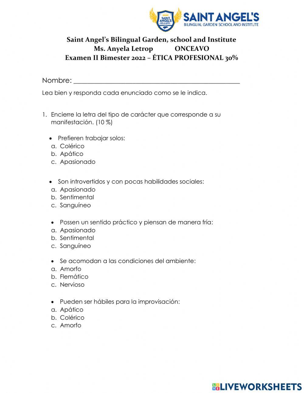 Etica free online exercise | Live Worksheets