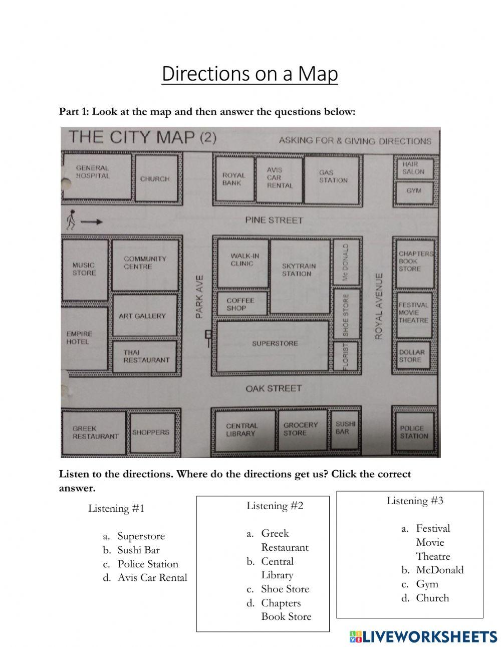 Directions on a Map LII L4 worksheet | Live Worksheets